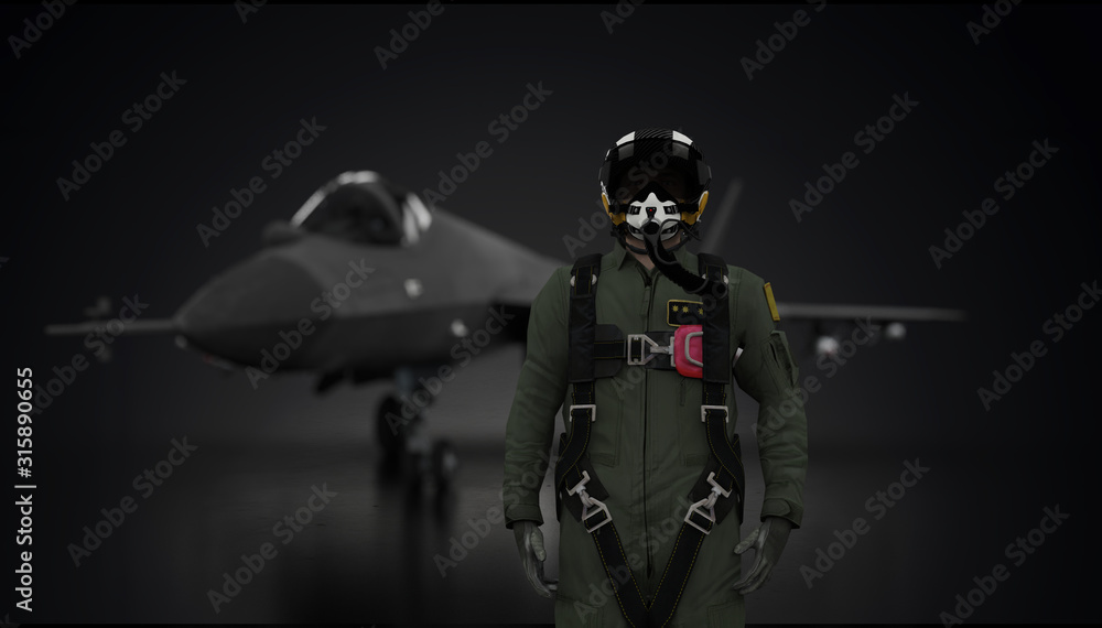 Su-57 sukhoi russian jet with pilot standing in front 3d render Stock ...