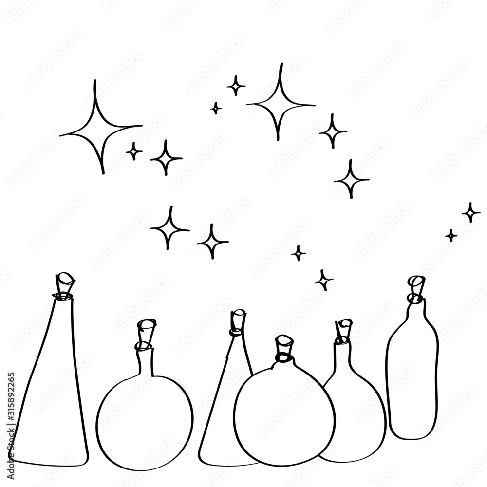 abstract art illustration set of alchemy bottles, science, research ...