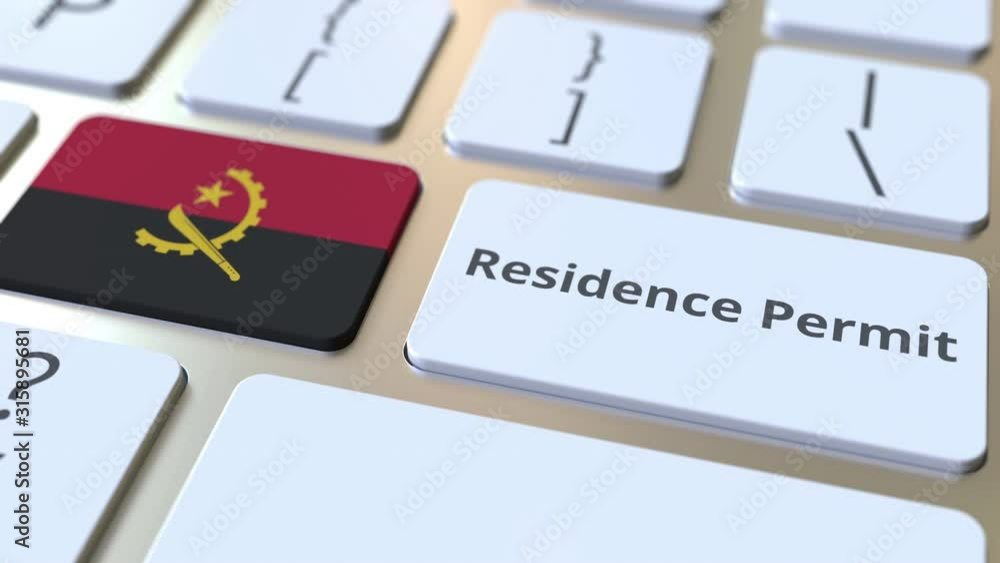 Residence Permit text and flag of Angola on the buttons on the computer ...