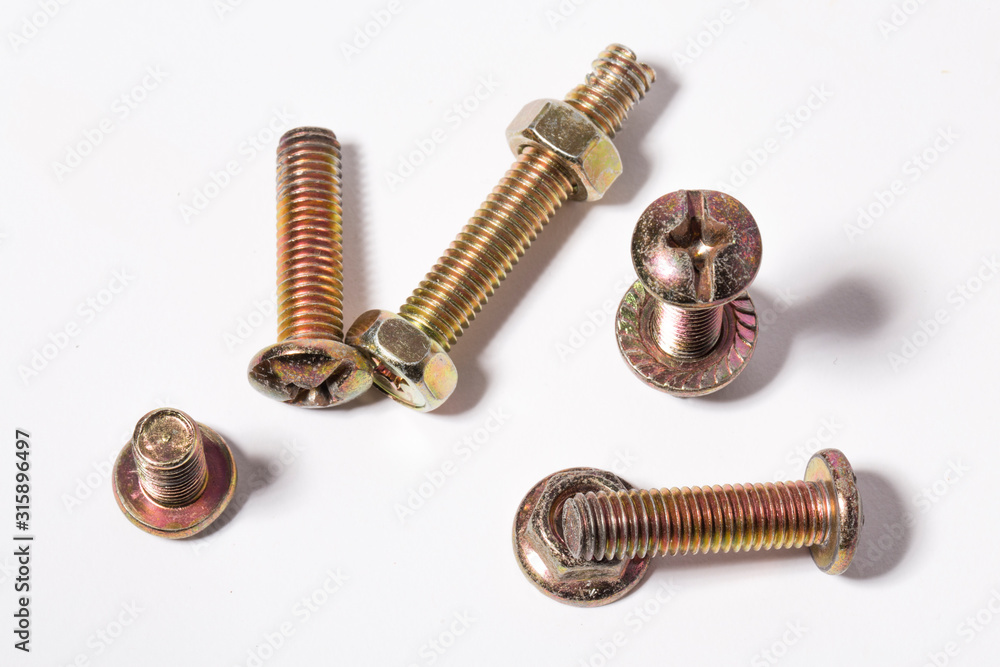 Rusty screw and nuts isolated on white background. Bolts and nuts Stock ...