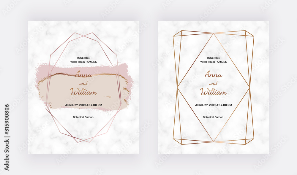 Geometric wedding invitation with polygonal frames and brush stroke ...