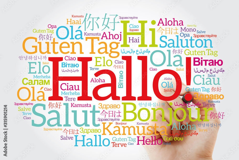 Hallo (Hello Greeting in German) word cloud in different languages of ...