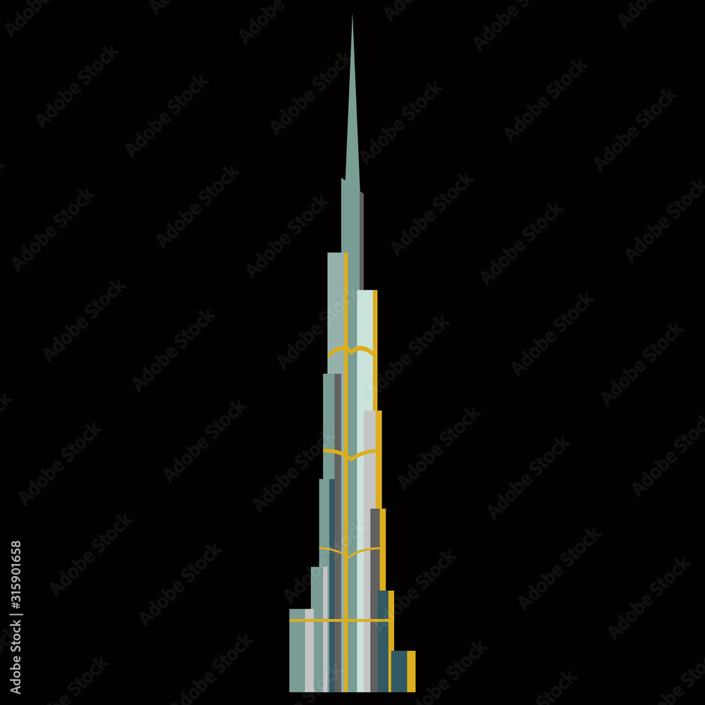 Vetor de Burj Khalifa tower icon. UAE Dubai symbol. Gray United Arab ...