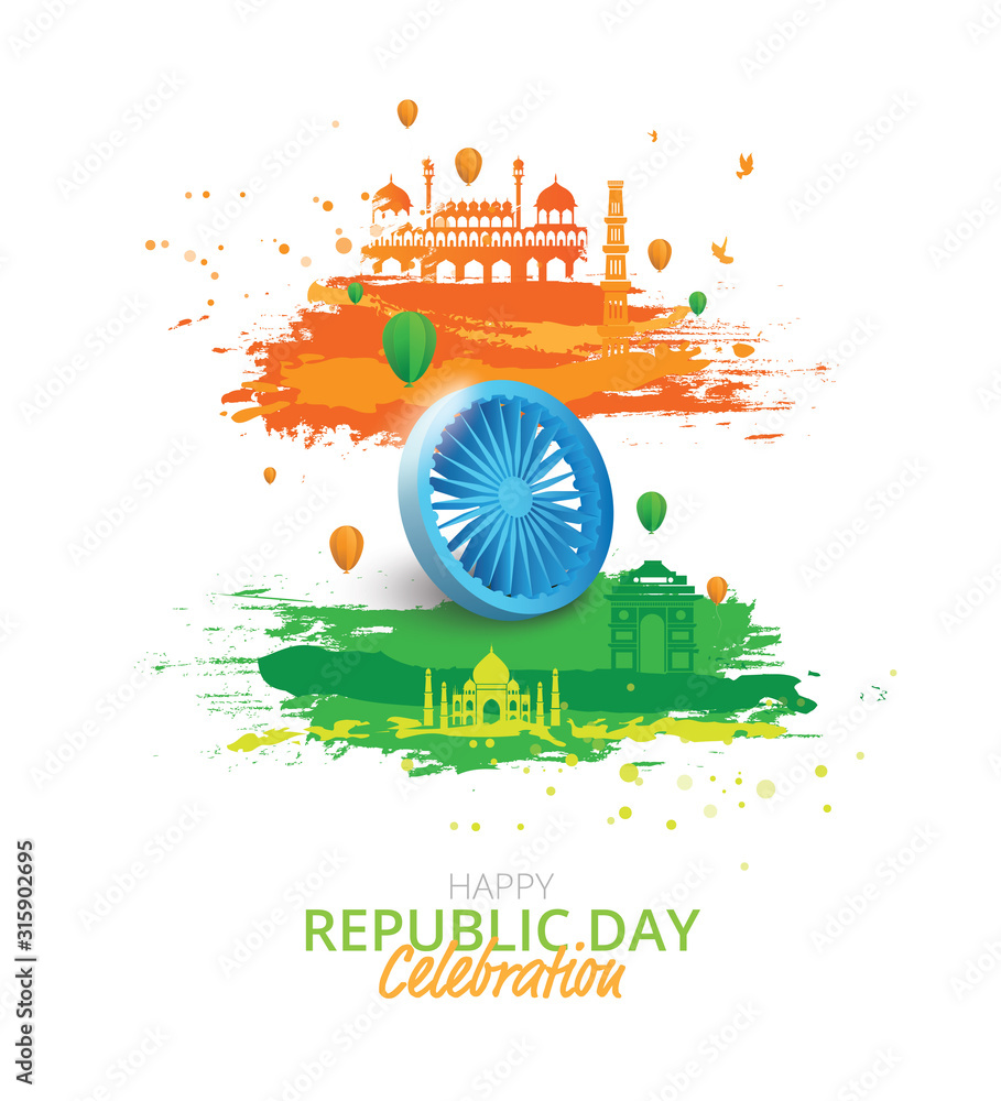 Happy Republic Day Celebration Greeting Background Stock Vector | Adobe ...