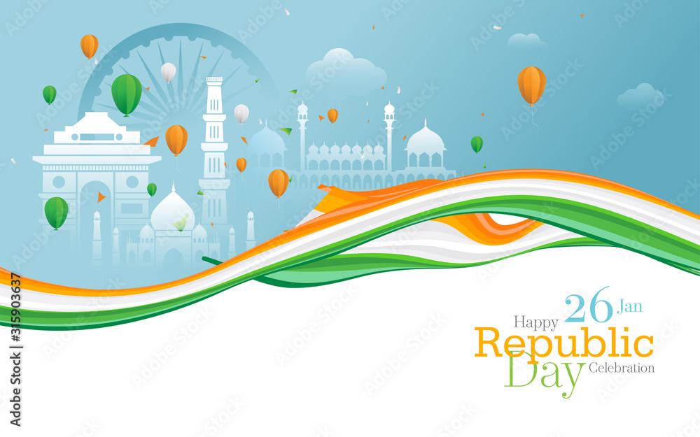 Happy Republic Day Celebration Greeting Background Stock Vector | Adobe ...