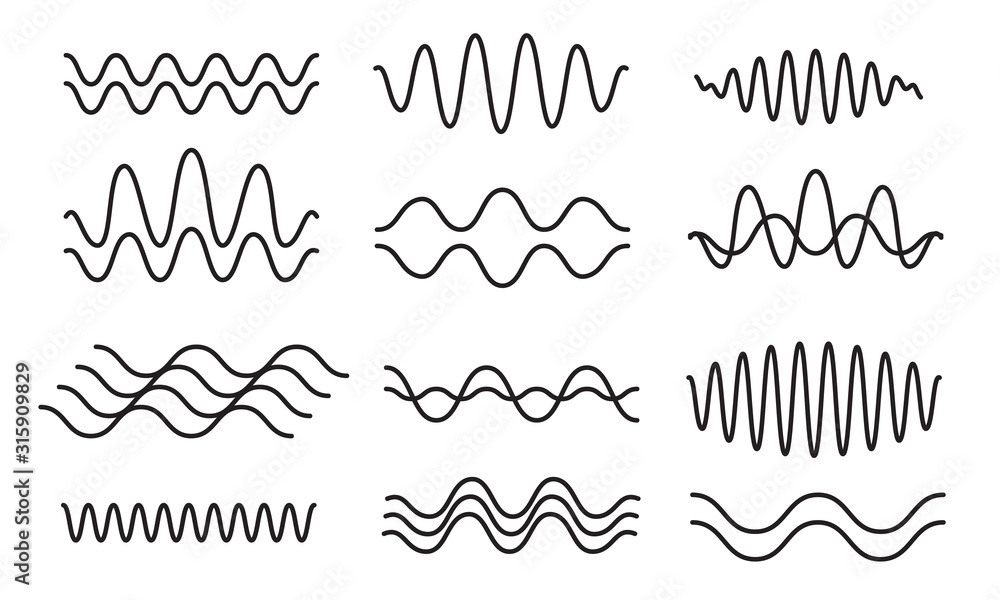 Sound wave icon set. Outline music symbols. Audio waves, sound ...