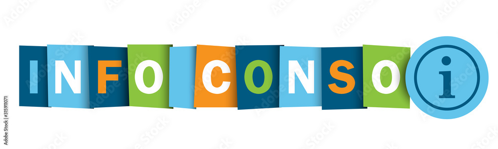 Bouton web typographique multicolore vecteur INFO CONSO Stock Vector ...