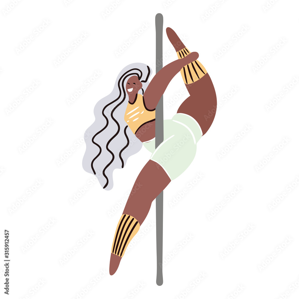 Vector cute illustration with pole dancer girl on a white background ...