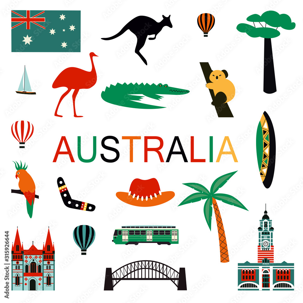 Australia symbols and icons Stock Vector | Adobe Stock