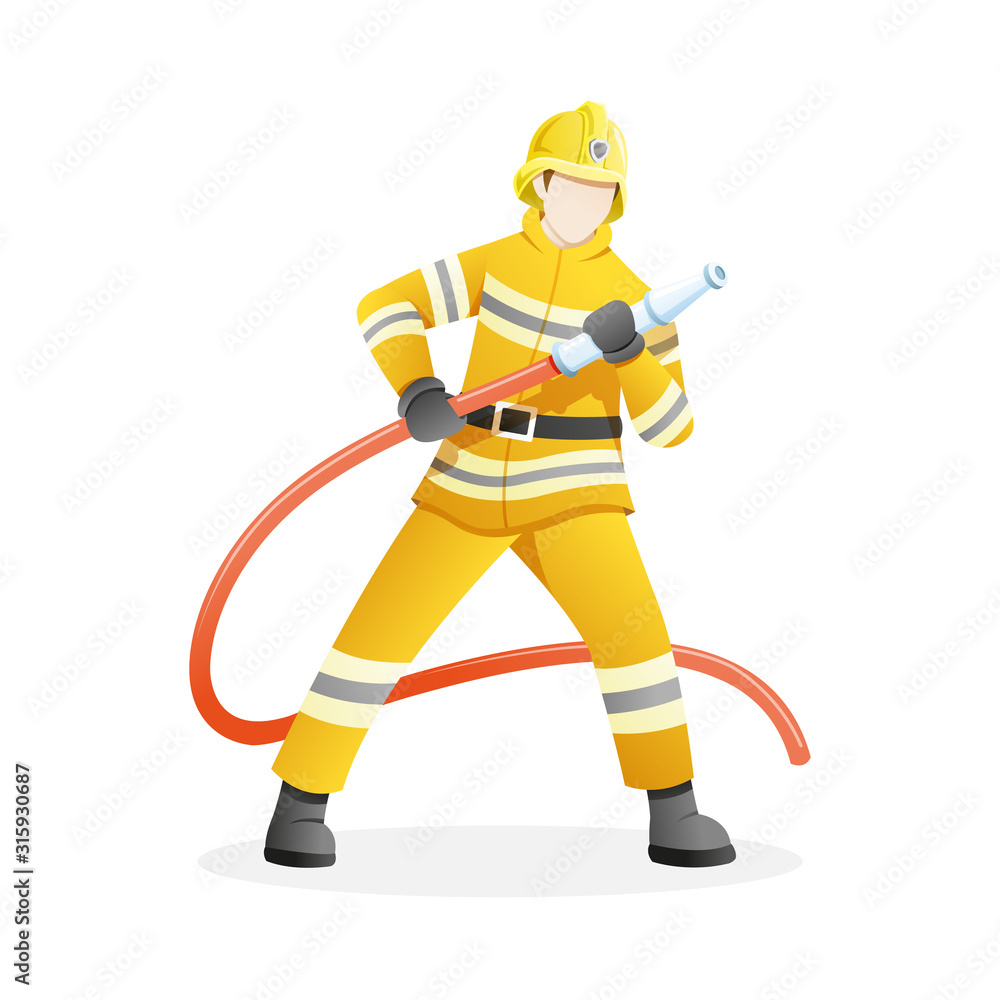 Vector Illustration Male Firefighter Put Out Fire With Water Hose Stock vector-illustration-male-firefighter-put-out-fire-with-water-hose-stock