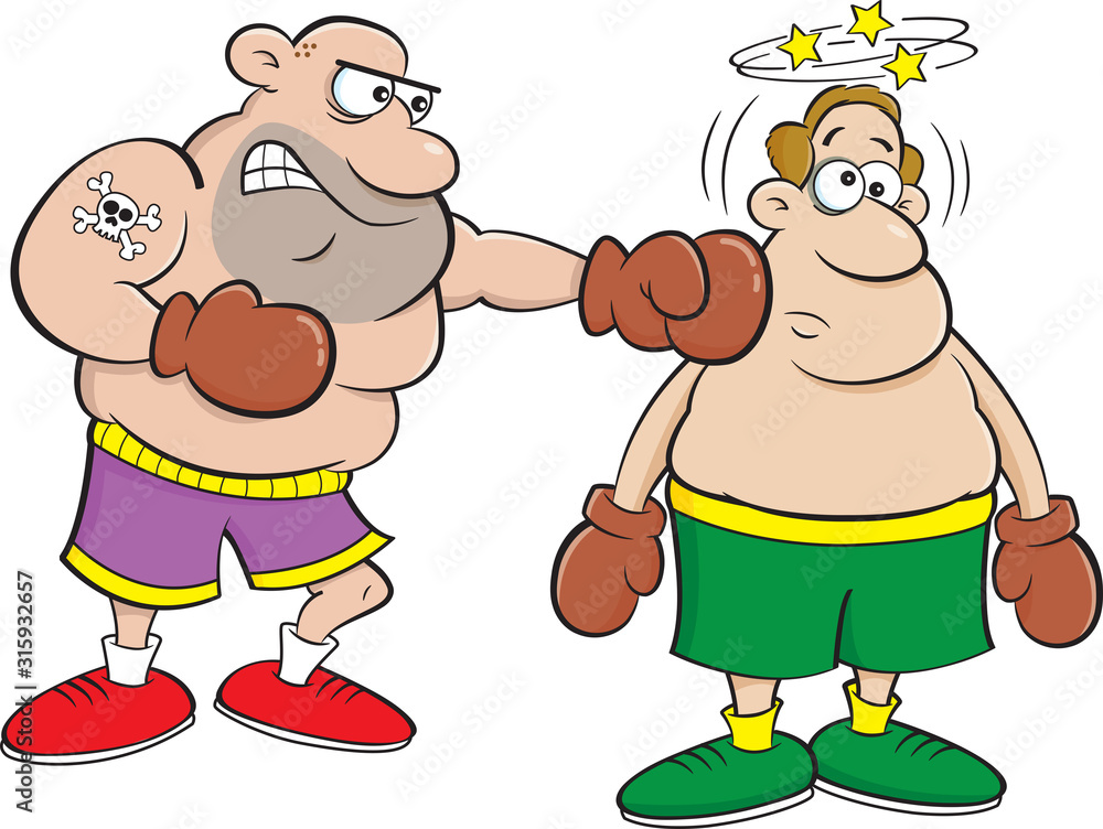 Cartoon illustration of a boxer punching another boxer in a fight ...