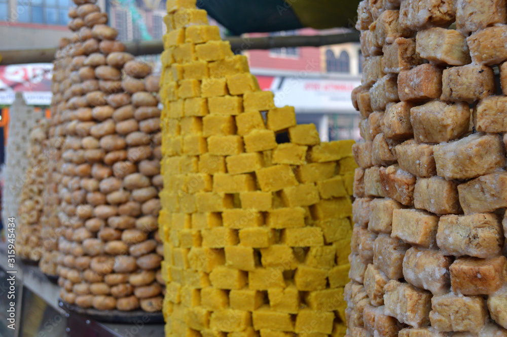 stack of tasty indian local sweet called Balusai and goja Stock Photo ...