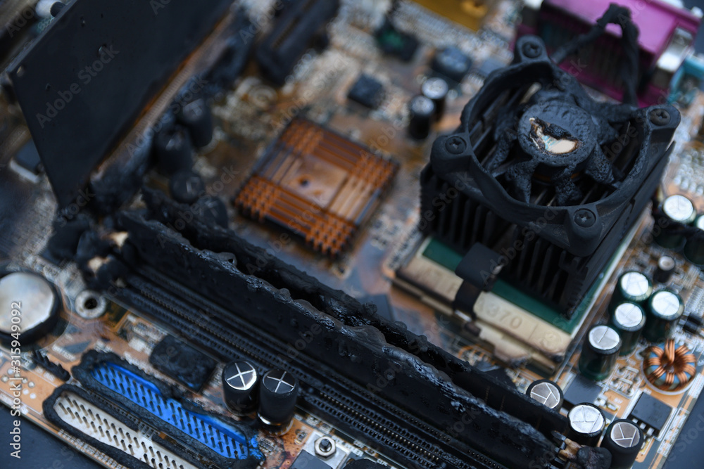 Desktop Computer Burned Damage after fire Burning CPU GPU video card ...