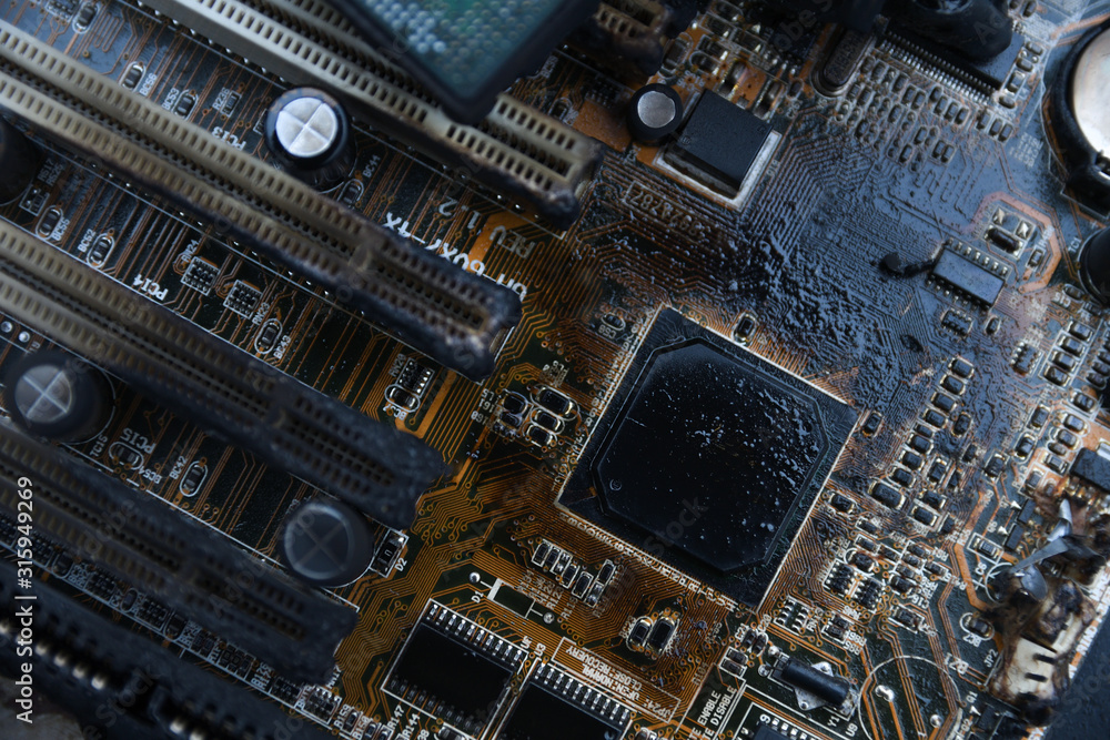 Desktop Computer Burned Damage after fire Burning CPU GPU video card ...