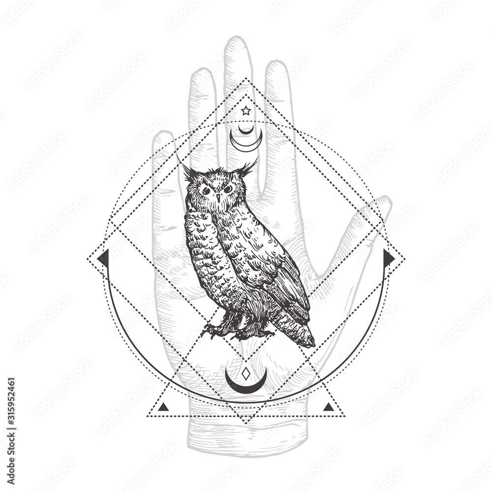 Abstract Occult Symbol, Vintage Style Logo or Tattoo Template. Hand ...