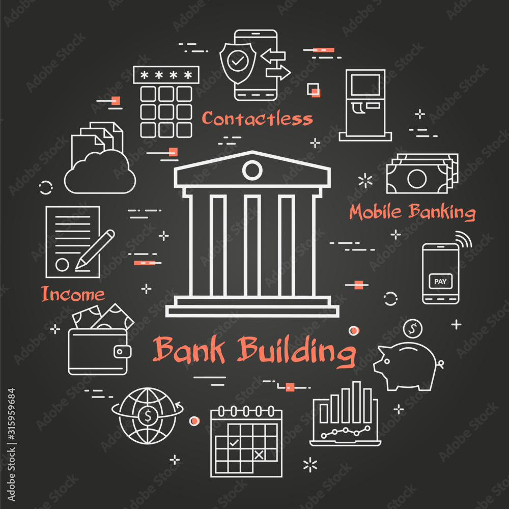 Vector black finance concept - bank building Stock Vector | Adobe Stock