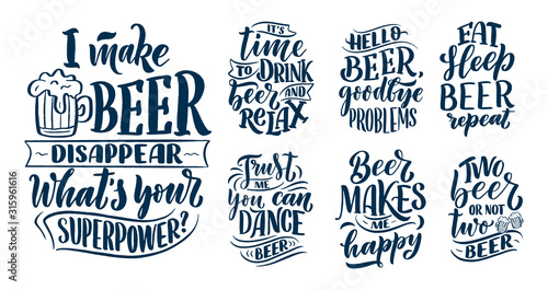 Set with lettering quotes about beer in vintage style. Calligraphic ...