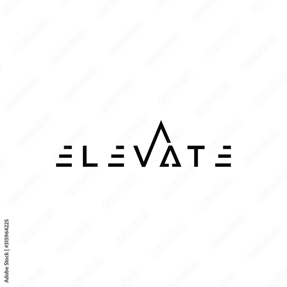 TYPOGRAPHY text logo ELEVATE modern. Isolated white and black ...