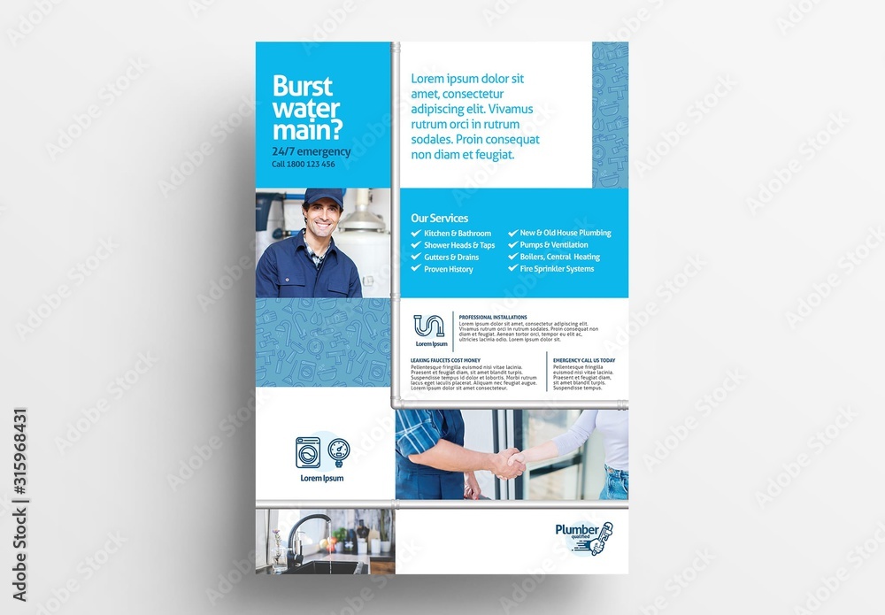 Plumbing Service Poster Layout Stock Template | Adobe Stock