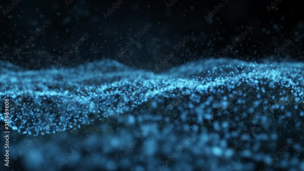 Abstract digital transformation blue color wave particles dancing ...