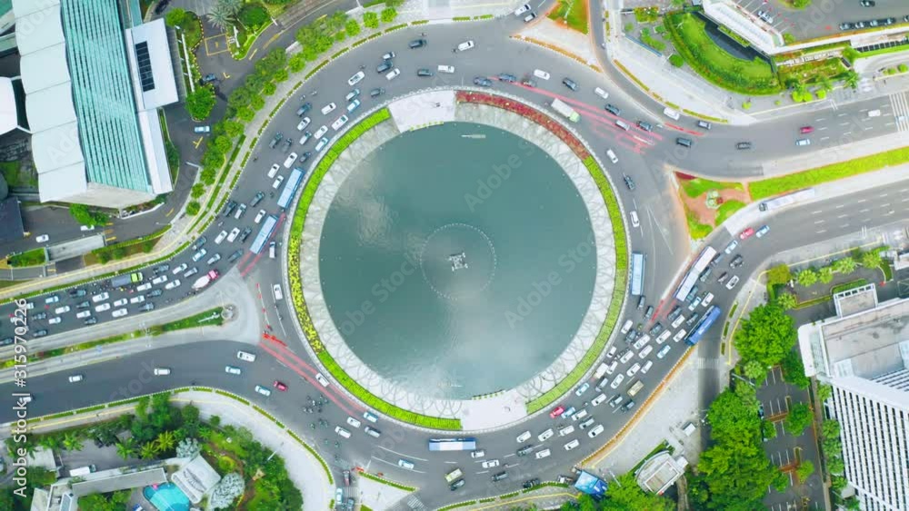 Traffic jam at Hotel Indonesia roundabout Stock Video | Adobe Stock