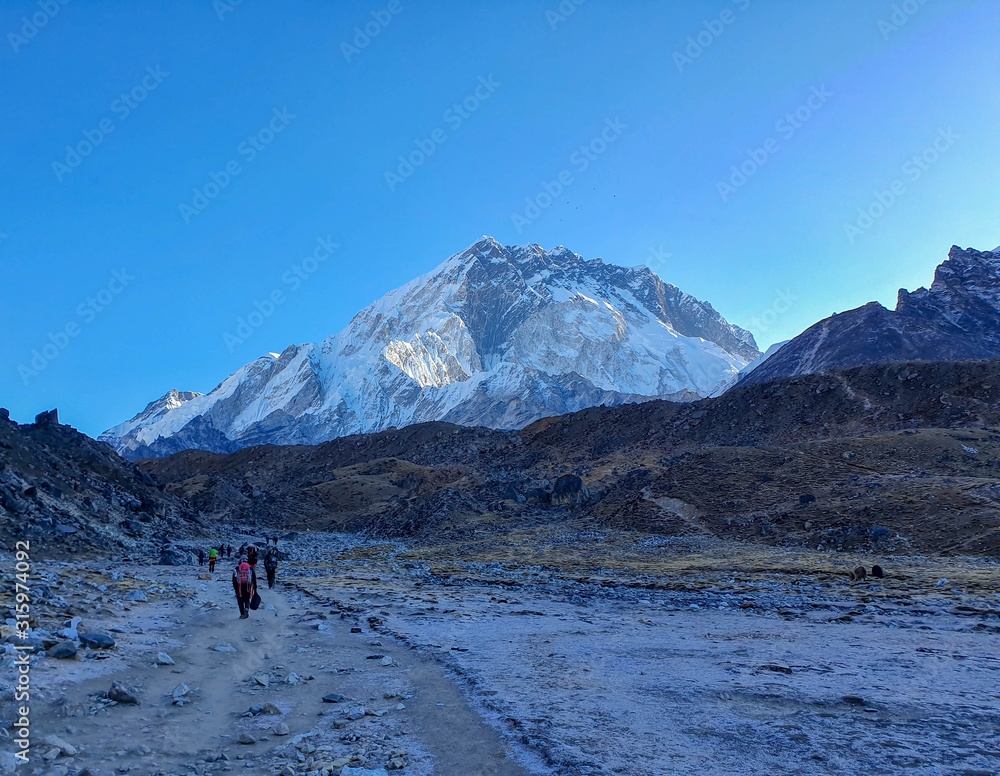 Early morning view on Nuptse. Everest base camp trek: from Lobuche to ...