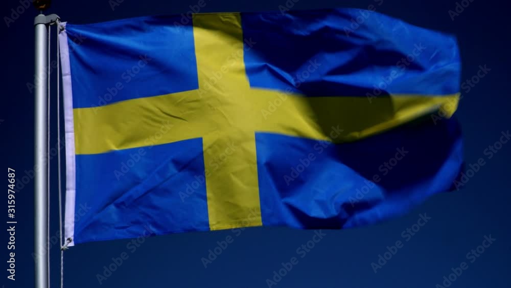Sweden Flag flying in the wind outdoors with Blue sky behind - Swedish ...