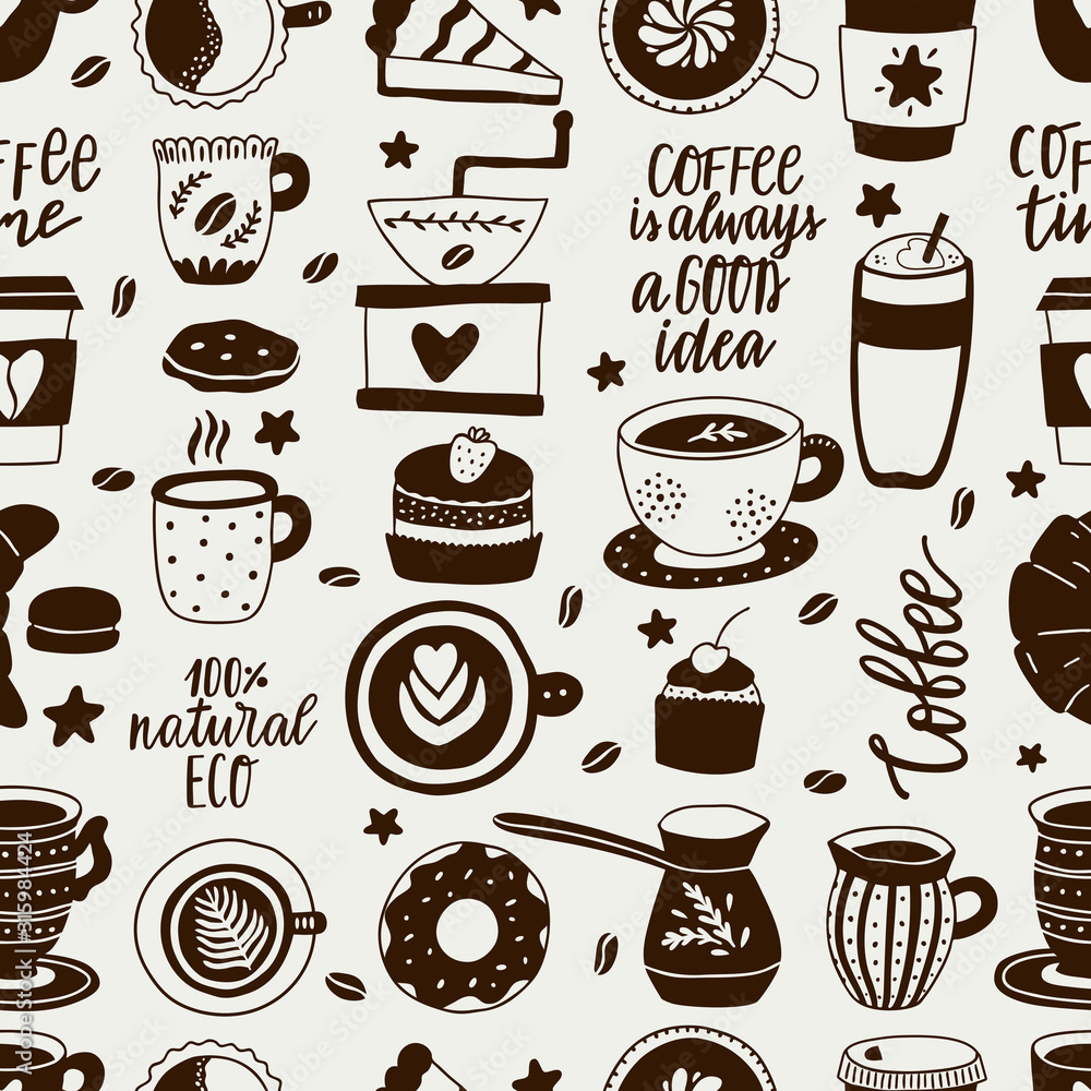 Seamless pattern of coffee. Background for restaurant or cafe menu ...