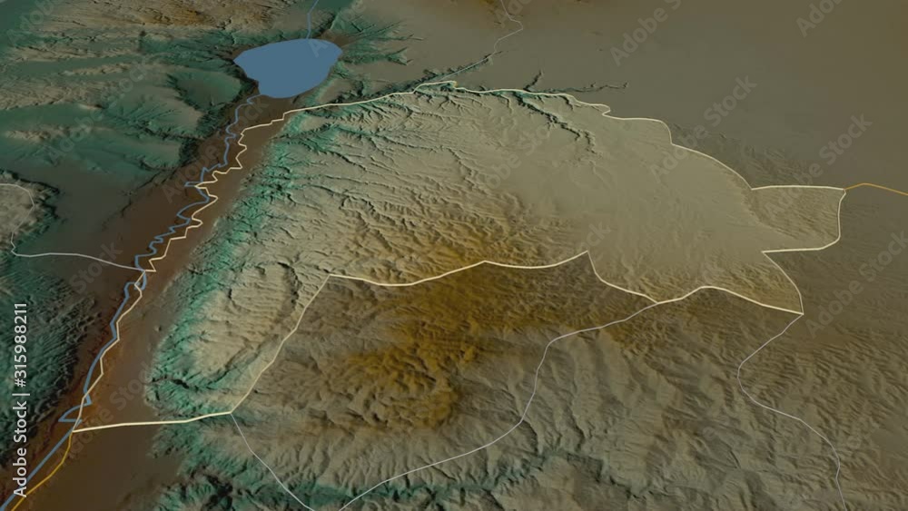 Irbid, province with its capital, zoomed and extruded on the relief map ...
