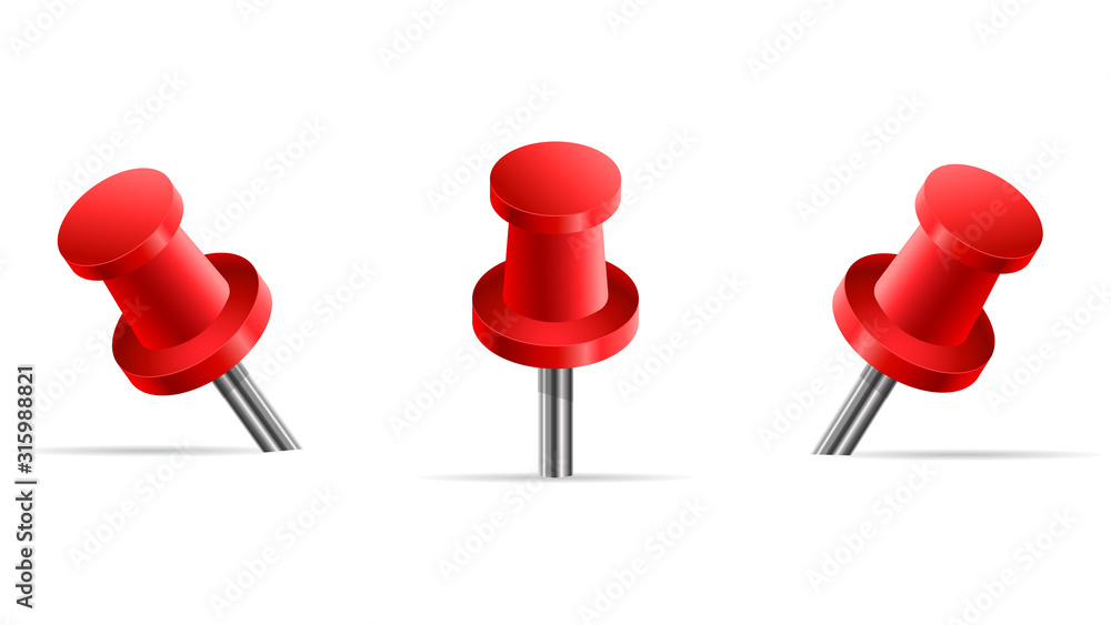 Collection of various red push pins. Thumbtacks. Top view. Vector ...