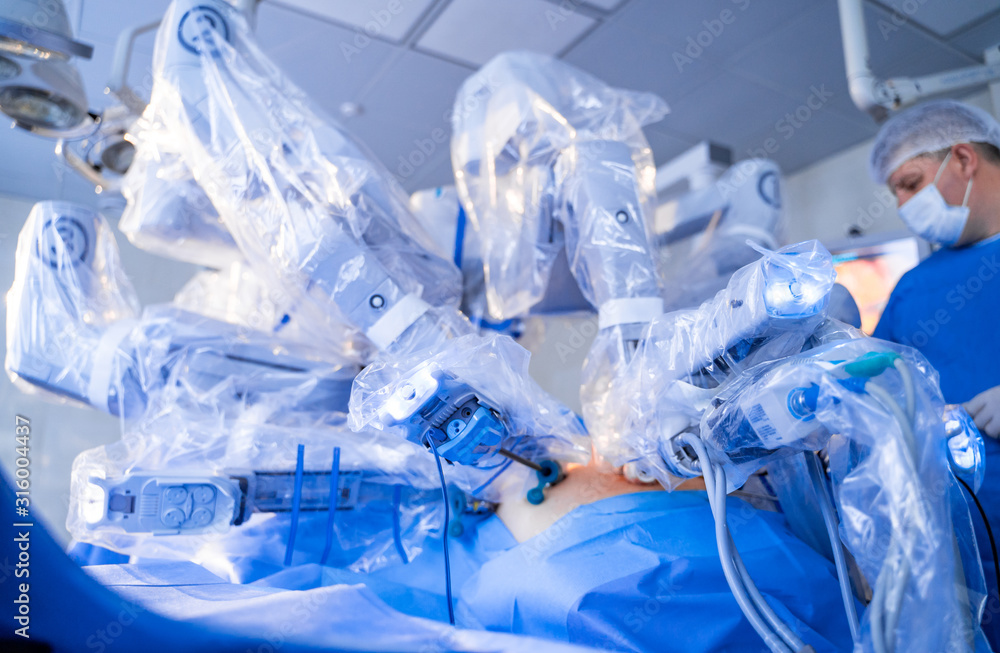 Operating theatre in hospital with robotic technology equipment ...