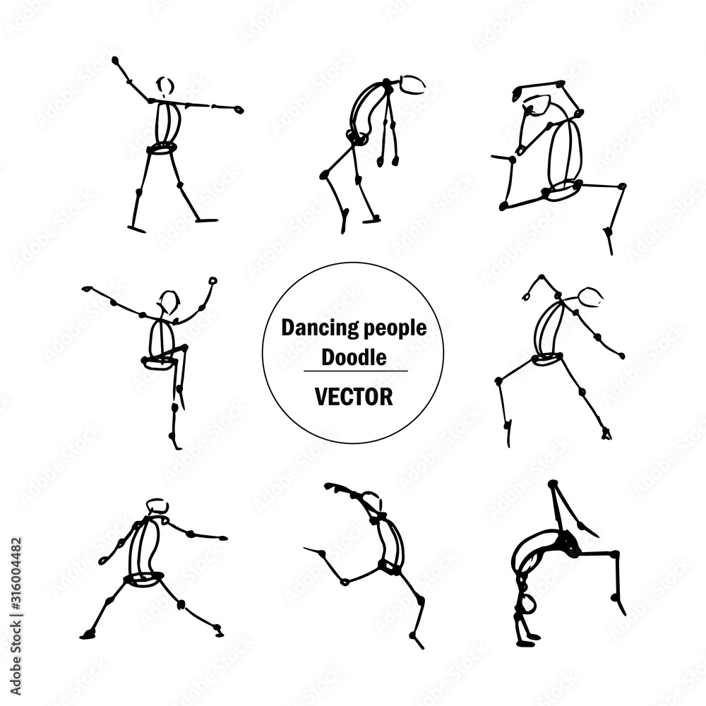 Vector dancing people in doodle style. Hand-drawn isolated on a white ...