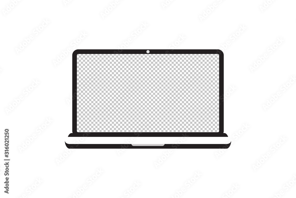 Laptop with transparent screen. Notebook white screen template ...