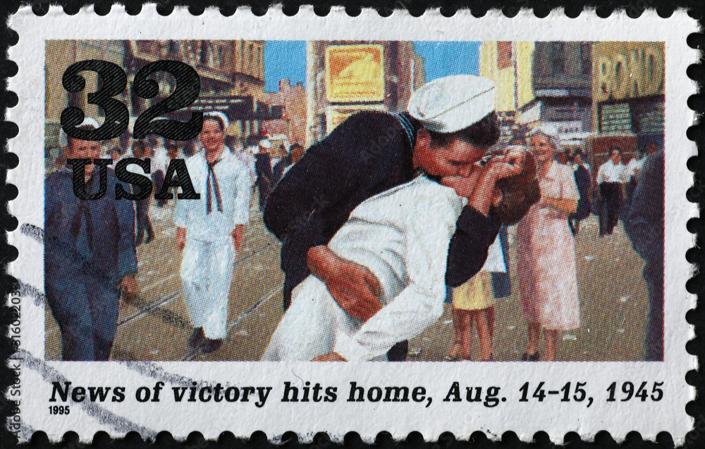 V-J Day in Times Square reproduced on american stamp Stock Photo ...
