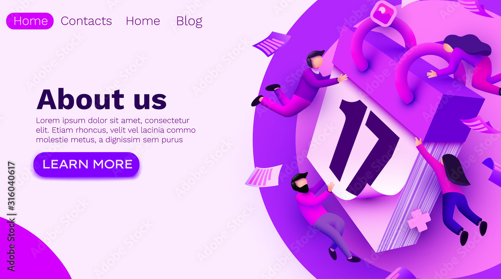 Modern banner template with tiny people and giant calendar. Planning ...