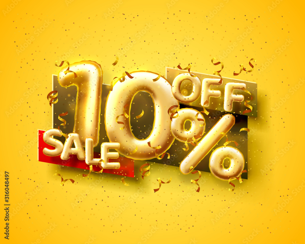 Sale 10 off ballon number on the yellow background. Stock Vector ...