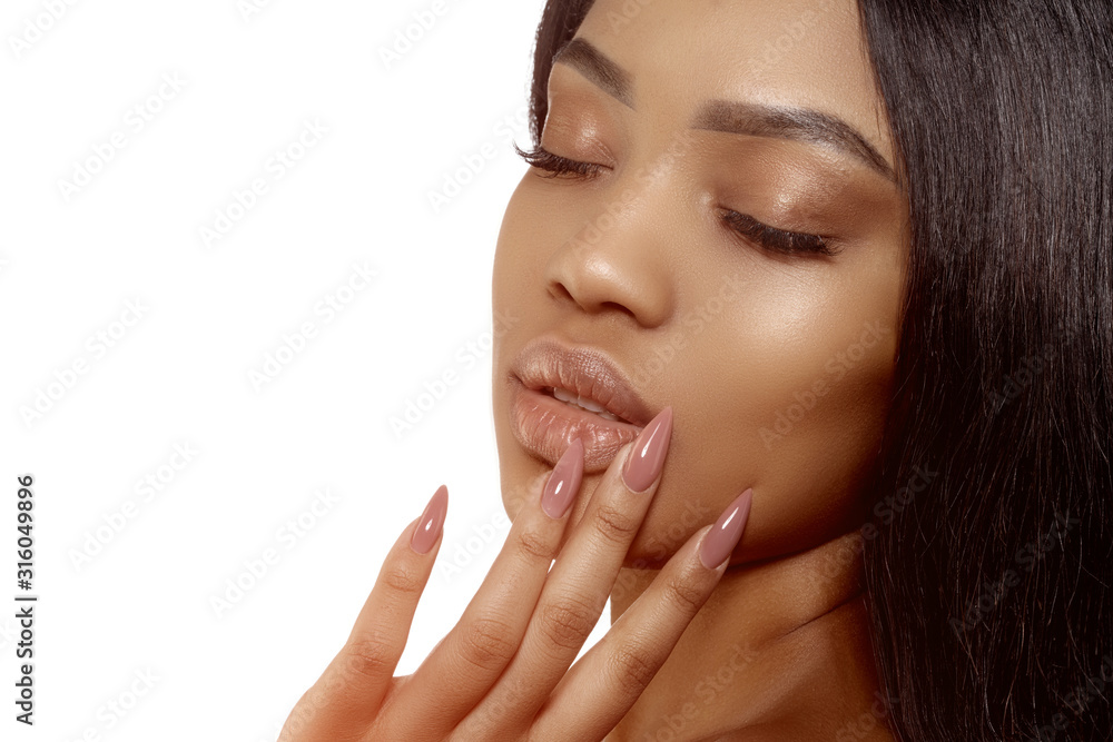 Young beauty african american woman with a perfect manicure on stylish ...