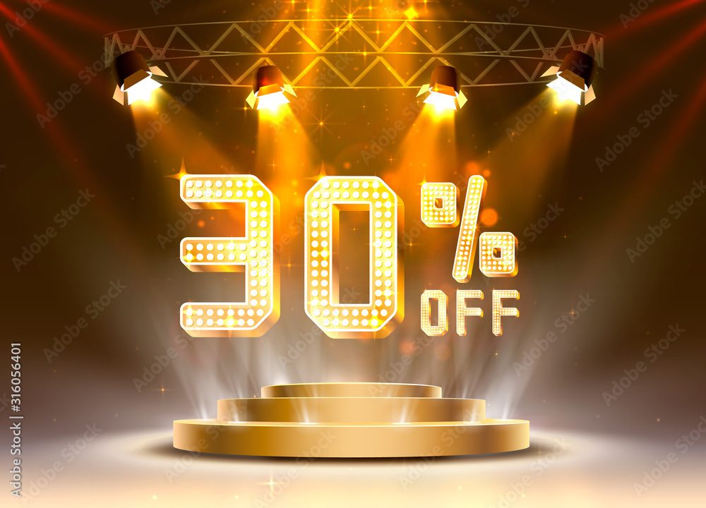 Scene golden 30 sale off text banner. Night Sign. Stock Vector | Adobe ...