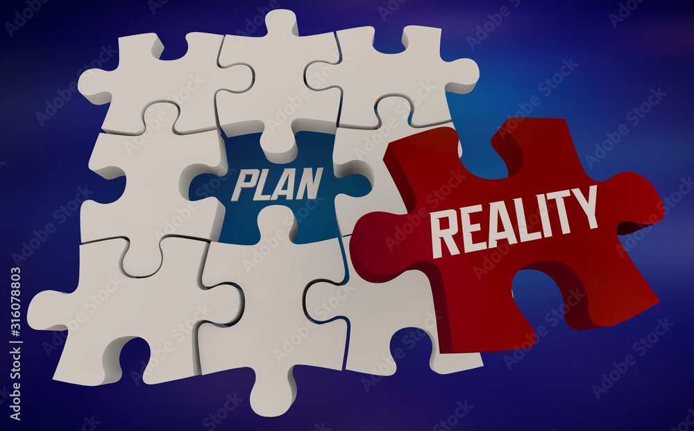 Poster Plan Vs Reality Comparison Puzzle Pieces 3d Illustration – Wall ...