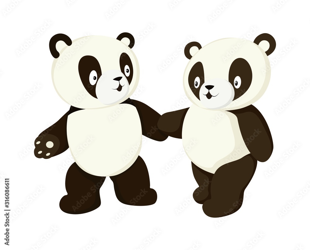 Two stylized pandas full body drawing. Simple panda bear icon or logo ...