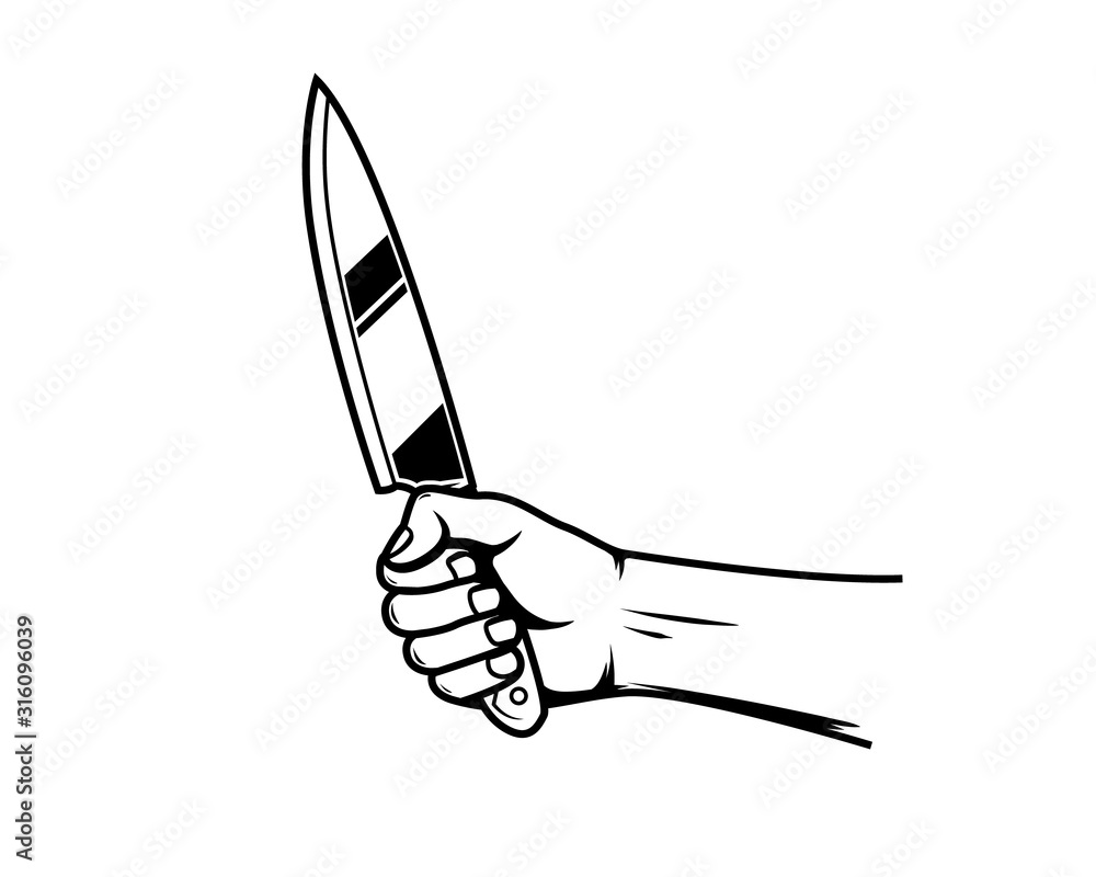 Hand holding a sharp knife or dagger logo element - vector line art ...