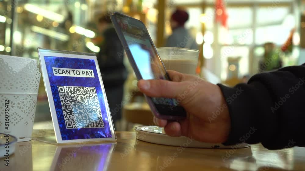 QR code cashless payment. Scan to pay business system in the restaurant ...