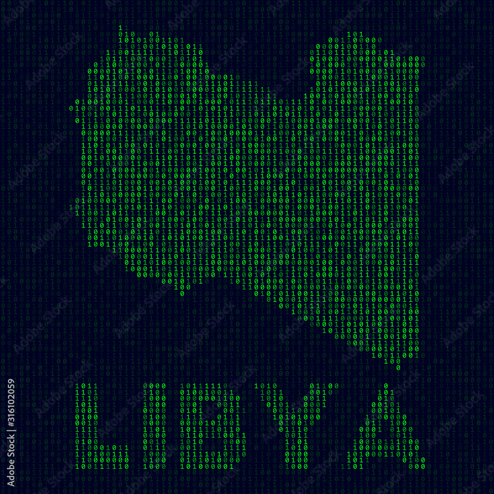 Digital Libya logo. Country symbol in hacker style. Binary code map of Libya with country name ...
