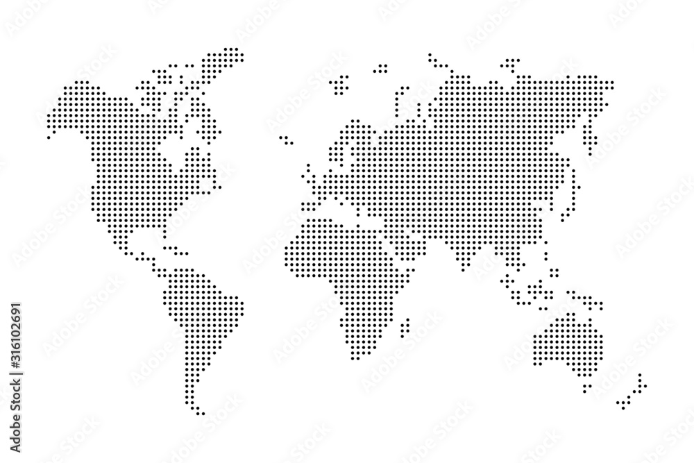 Pixel dotted world map on white background. Vector illustration ...