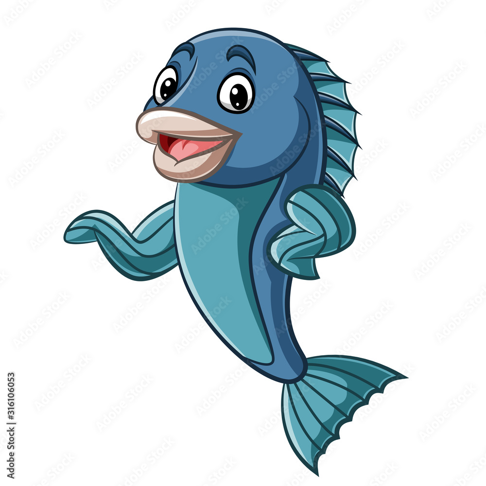 Cartoon fish mascot waving hand Stock Vector | Adobe Stock