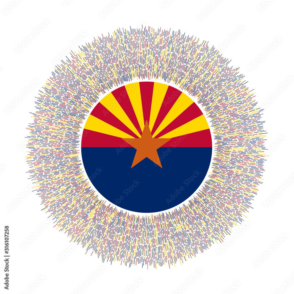 Flag of Arizona with colorful rays. Radiant us state sign. Shiny ...