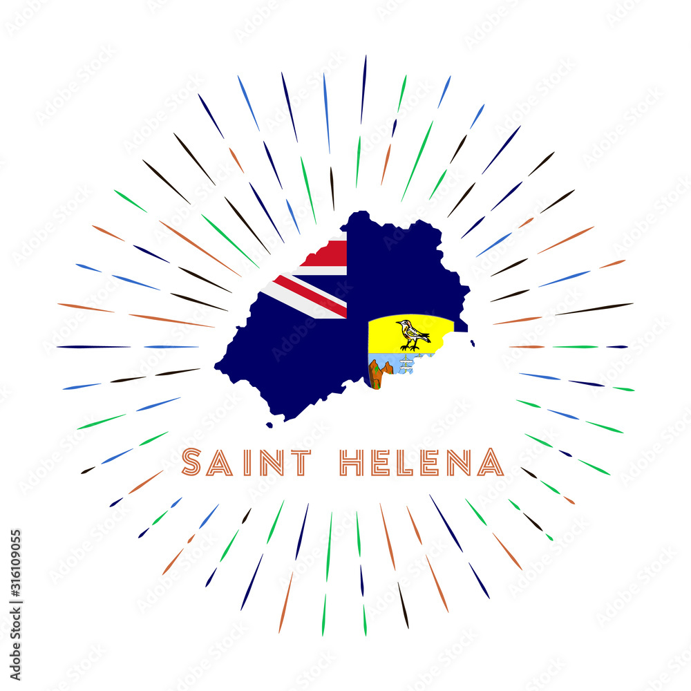 Saint Helena sunburst badge. The island sign with map of Saint Helena ...