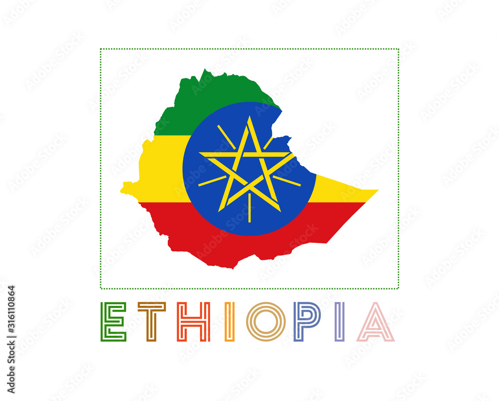 Ethiopia Logo. Map of Ethiopia with country name and flag. Awesome ...