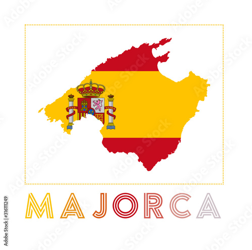 Majorca Logo. Map of Majorca with island name and flag. Trendy vector ...