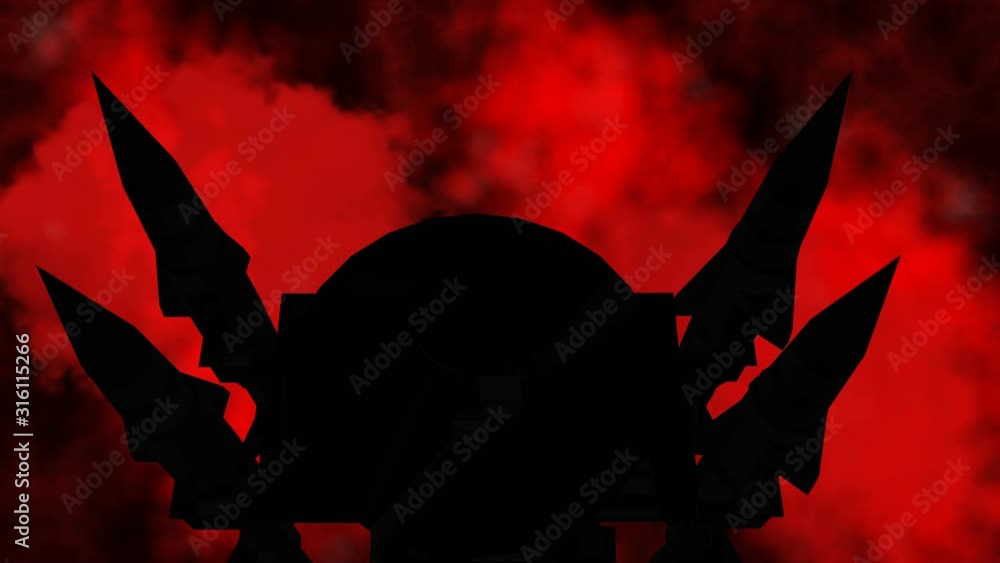 Silhouette of Tactical ground-air ballistic missiles launchs a missiles ...